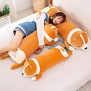 MIAOHAHA Plush Long Corgi Toy Cute Soft Stuffed Animal Corgi Doll Kids Plush Toy Pillow Gift for Kids and Girls(Yellow, 100cm/39.3in)