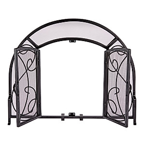 Uniflame Single Panel Black Wrought Iron Ornate Fireplace Screen with Doors