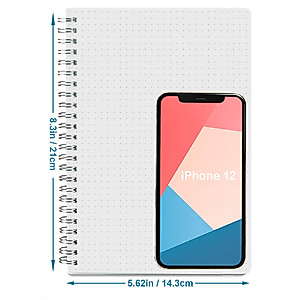 Spiral Dot Grid Notebook - A5 Bullet Dotted Journal, 80 Sheets / 160 Pages, 100gsm White Paper, Transparent Hardcover, 5.8X8.25 in