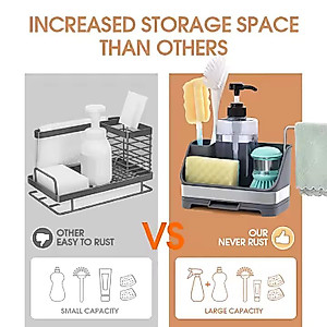 89 Oaks Sponge Holder for Kitchen Sink, Kitchen Sink Caddy with Soap Dispenser and High Brush Holder, Kitchen Sink Organizer Countertop, Rust Proof, Kitchen Organizers and Storage Essentials