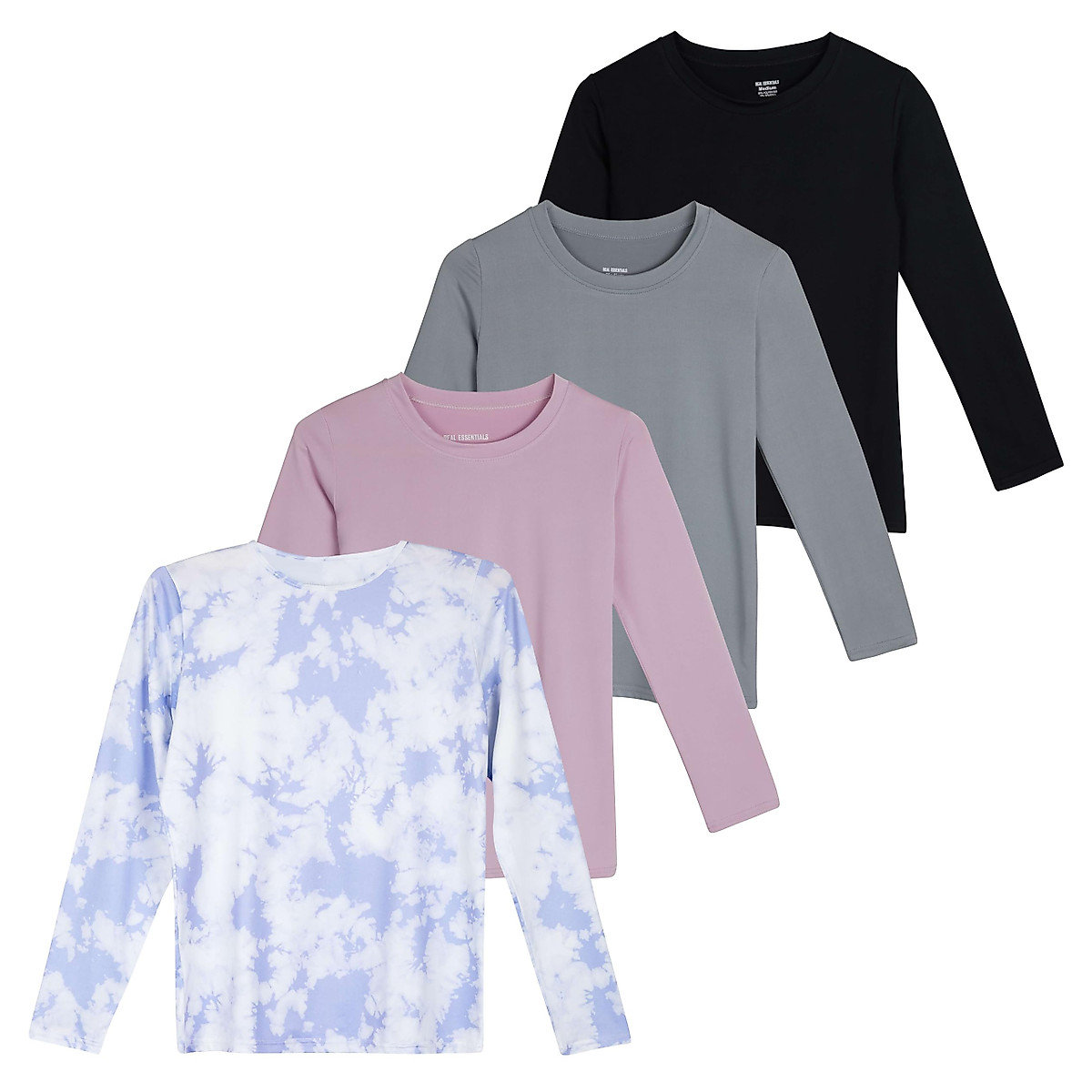 4 Pack: Girls Girl Long Sleeve Tshirts Shirt Tshirt Shirts Tees Active T-Shirts Tops Dry Fit Crew Neck Active Athletic Essentials Soccer Sports Yoga Gym Young Teen Chicas Clothes - Set 2, LG (14)