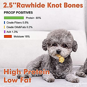 MON2SUN Dog Rawhide Knot Bones Small Rawhide Bones Mini Dog Chews Chicken Flavour 2.5 Inch 60 Count for Puppy and Small Dogs