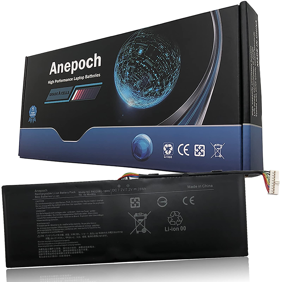Anepoch PA5209U-1BRS Laptop battery Replacement for Toshiba Satellite L10-B003 L10W-C L10W-B L10T L10W L15W-B L15W-B1208X L15W-B1302 L15W-B1310 Radius 11 L10W-C P000627450 P000627450 7.2V 28Wh 3684mAh