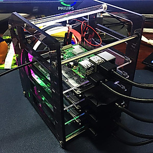 New Raspberry Pi Cluster Case, Raspberry Pi Rack Case Stackable Case with Cooling Fan 120mm RGB LED 5V Fan for Raspberry Pi 4B/3B+/3B/2B/B+ and Jetson Nano (4-Layers)