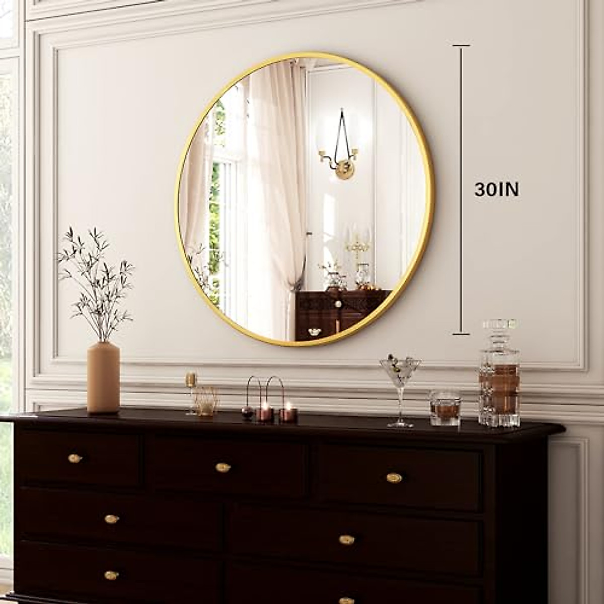 HARRITPURE Round Mirror 30 Gold Wall Mounted Circle Mirrors Vanity Mirror with Brushed Aluminum Alloy Frame Modern Decoration for Bathroom, Living Room, Vanity, Bedroom, Entryway