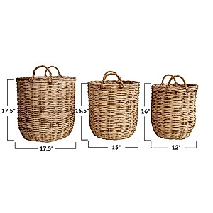 Creative Co-Op Woven Rattan Storage, Set of 3 Sizes, Natural Basket