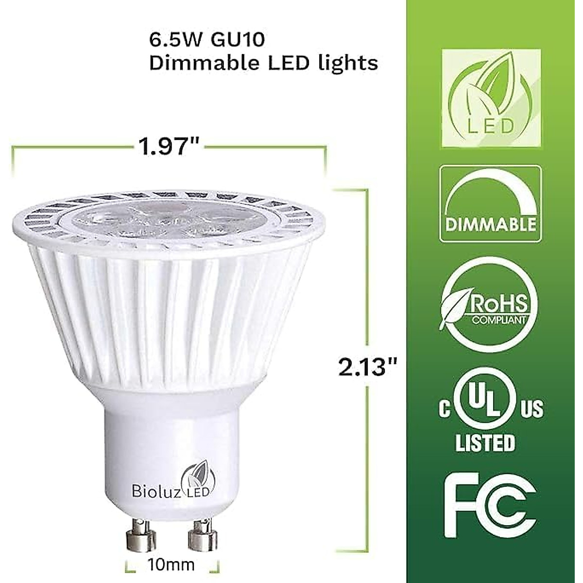 Bioluz LED 5 Pack LED Bulbs Commercial Grade GU10 LED Light Bulb Dimmable 3000K, 50W Halogen Replacement, LED Lights for Bedroom & Home Decor, 120V UL Listed Light Bulbs (Pack of 5)