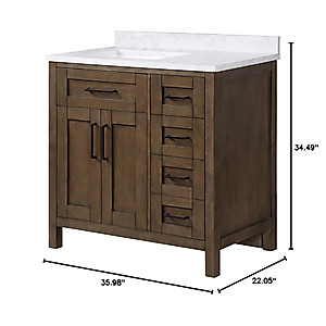 OVE Decors Maya Plus 36 in. Single Sink Bathroom Vanity in Almond Latte Finish, Black Hardware and Included Power Bar