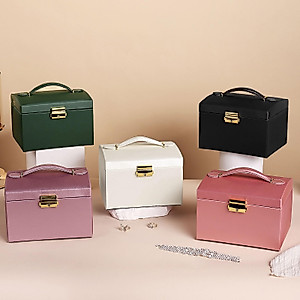 Jewelry Box for Girls Women, Jewelry Organizer Box 3 Layer with PU Leather, Travel Jewelry Case with Mirror,Jewelry Storage for Earrings Rings Bracelets Necklaces,Gifts idea for Women Girls Mom
