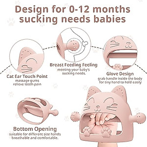 3 Pack Baby Teether Toys,Teething Toys for Babies 0-6 Months,Never Drop Baby Chew Toys with Cute Cat Pattern,Hand Teether Pacifiers for Teething Relief,Ideal Baby Shower Gifts for New Moms & Newborn