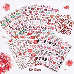 HOWAF Valentines Gift Bags Party Favors -12 PCS Valentine Paper Bags+18 PCS Valentine Stickers, 2 Patterns Valentine Treat Bags Valentine Goodies Bags for Wrapped Gifts Party Supplies Decoration