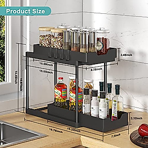 Innotic Under Sink Organizer, Double Sliding Under Cabinet Organizer 2 Tier Pull Out Drawers Multi-purpose Under Sink Organizers and Storage with 4 Hooks, Hanging Cup for Kitchen Bathroom 1 pack
