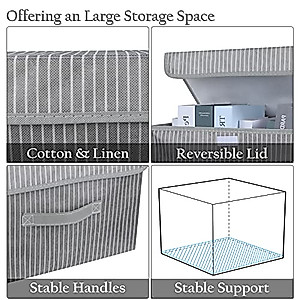 DK.AMZ Foldable Storage Bins with Lids, Fabric Storage Basket for Shelves with Handles, Collapsible Closet Organizer for Home Office, 3-pack, 15 x 9 inches, Gray & White