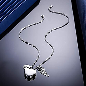 MeMeDIY Personalized Heart Paw Print Ashes Urn Pendant Necklace Custom Name/Photo/Date for Women Men Stainless Steel Memorial Dog Cat Pet Keepsake with Keyring Funnel Fill Kit Angel Wing