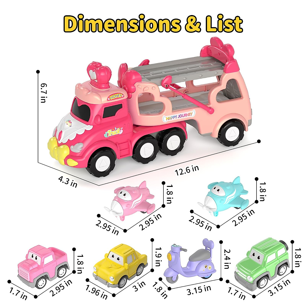 newcrave Toys for 1 2 3 Year Old Girl Truck, 7-in-1 Carrier Truck Cars Toys for Girl, Toddler Girls Toys Age 1-2 2-3, Princess Toy with Light & Sound, Easter Birthday Gifts for 1 2 3 Year Old Girls
