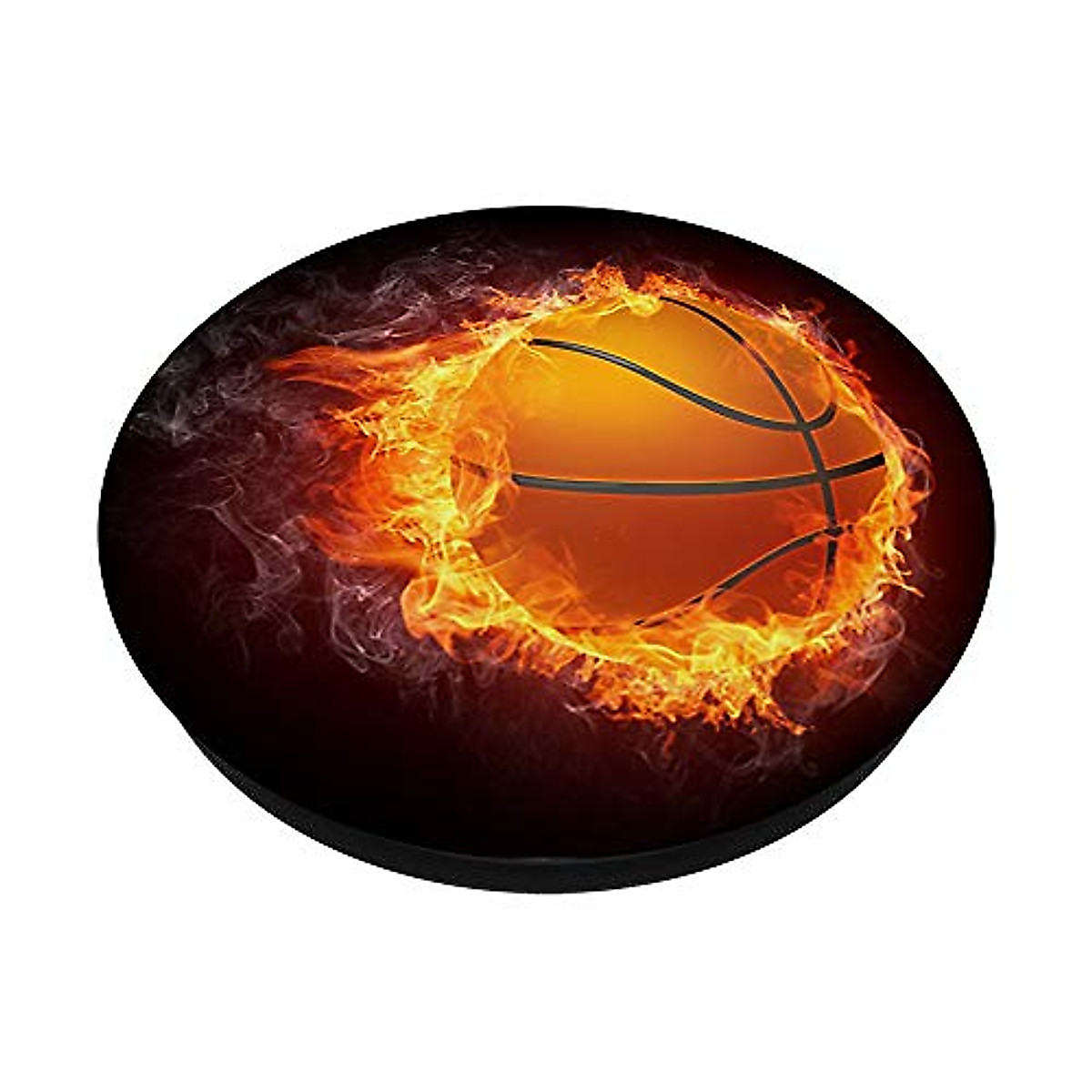 Basketball Fire Flame Flaming On Black Pattern Background PopSockets Swappable PopGrip