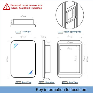 KeepTech 16”Wx24”H Farmhouse Framed Medicine Cabinet with Mirror, Matte Black Finish, Recessed or Surface Mount, Adjustable Shelves, Rounded Rectangle Bathroom Medicine Cabinet,Install Left or Right
