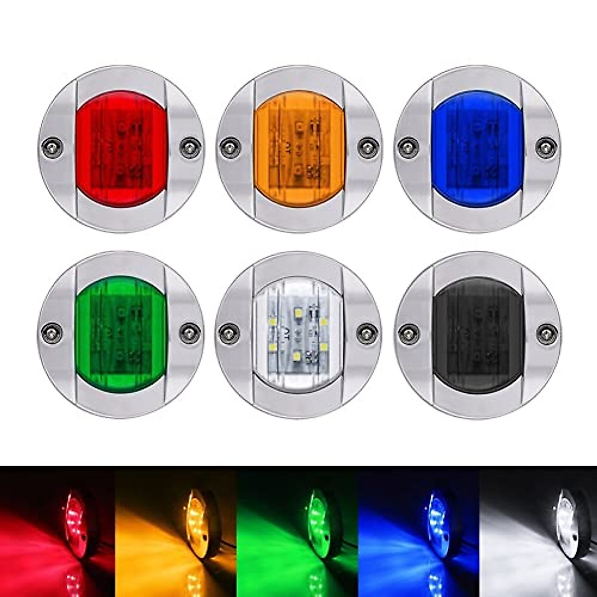 ikasus Round Trailer LED Marker Clearance Tail Lights,12V/24V Waterproof Led Trailer Light,Green 6 LED Stop Turn Tail License Brake Running Light Lamp for Trailers Boat Trailer Truck Marine Camper RV