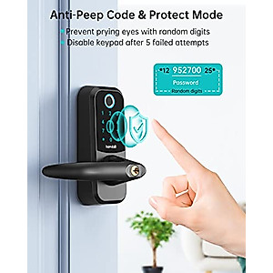 Hornbill Smart Lock Keyless Entry with Handle - Fingerprint Door Locks for Front Door - Keypad Electronic Digital Biometric Bluetooth Passcodes Alexa App Control Touch Screen Key Fobs - Airbnb Home