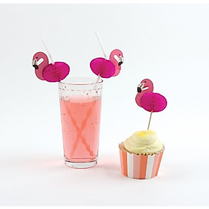 Party Partners Design Pink Flamingo Decorative Cocktail Drinking Straws, Pink, 12 Count