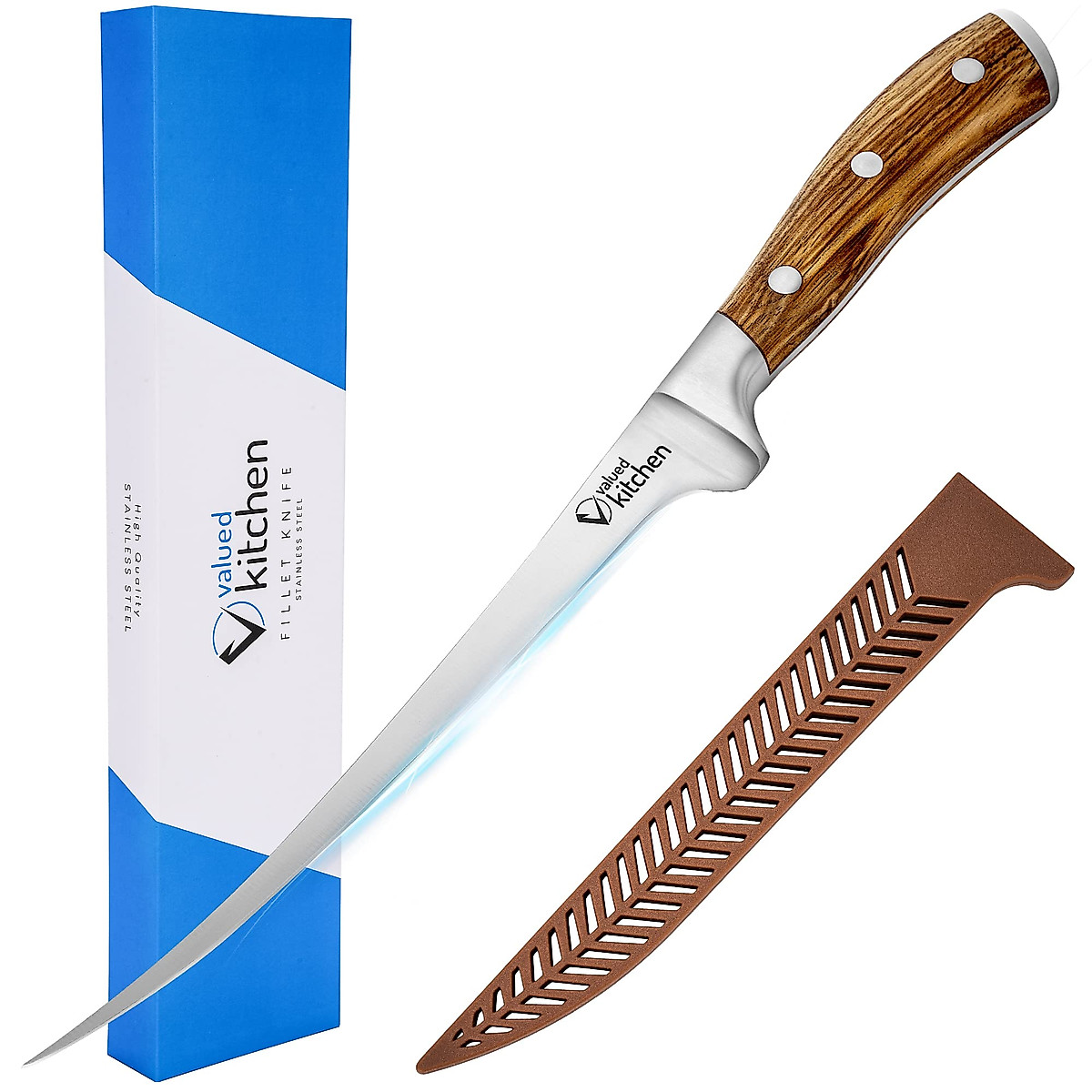 Filet Knife For Fish (7CR17MOV) - (7 inch) Stylish Fillet Knife For Family - Fillet Knife For Meat - Reliable Fishing Knives for Indoor Outdoor - Best Fillet Knife wooden handle- Fish Knife Filleting