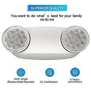 SPECTSUN Emergency Light White, Commercial Emergency Light with Battery Backup, Emergency Lighting Fixture/Emergency Light Combo/Emergency Sign Light//Emergency Light Home - 6 Pack (Round Head)