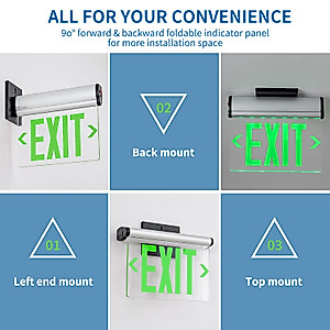 CM MZY Green Exit Signs for Business, LED Edge Lit Exit Sign, UL 924, Hardwired Emergency Exit Lights with Battery Backup, Aluminum Housing with Rotating Acrylic Clear Panel, AC 120/277V, 1 Pack