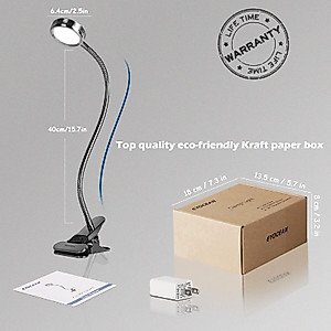 EYOCEAN LED Reading Light, Dimmable Clamp Light for Bed Headboard, Bedroom, Office, 3 Modes & 9 Dimming Levels, Flexible Clip Desk Lamp, Adapter Included, 5W, Silver