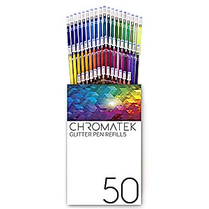 Chromatek Glitter Pens 100 Set Best Colors. 200% The Ink: 50 Gel Pens, 50 Refills. Super Glittery Ultra Vivid Colors. No Repeats. Professional Art Pens. New & Improved.