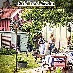 Cyan Oasis Yard Garden Wind Spinners with Solar Lights, Large Outdoor Metal Wind Spinners, Lawn Yard Art Garden Decor (22" W x 87" H)