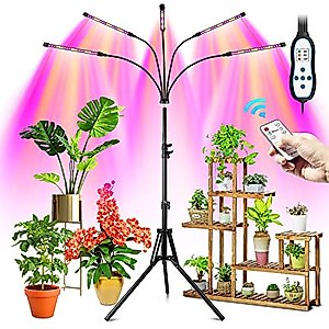 Wolezek Grow Lights for Indoor Plants, Upgraded [5-Heads] Full Spectrum Plant Lights with Stand, LED Plant Grow Lights Indoor with Auto 4/8/12H Timer, Dual Remote, Adjustable Tripod 15-61in