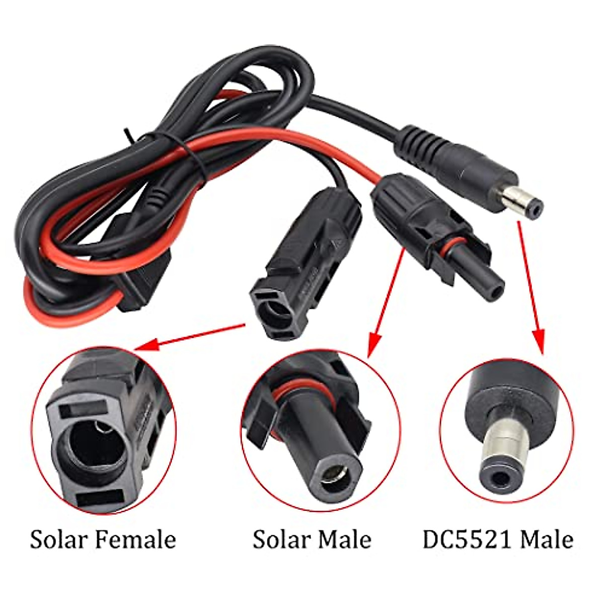 HCFeng 16AWG MC-4 to DC Cable Solar Panel to DC 5.5mm x 2.1mm Male Adapter Charge Cable with DC 3.5x1.35mm, DC 4.0mmx1.7mm,DC 5.5mmx2.5mm,6.5x3mm and DC8mm Converter for Solar Panel (1.5m/5ft)