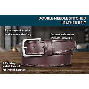 Lucky Brand Men Casual Leather Belt, Double Stitch-Brown, 44