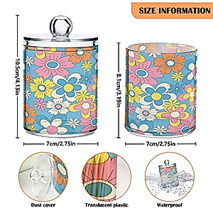 xigua Colorful Flowers 2 Pack Qtip Holder Dispenser with Lid,Apothecary Jars Plastic Cotton Swabs Cans Clear Bathroom Storage Canister for Cotton Ball, Cotton Swab, Cotton Round Pads, Floss