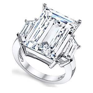 9 Carats Sterling Silver 925 Kim Kardashian Engagement Wedding Ring Emerald-Cut Cubic Zirconia