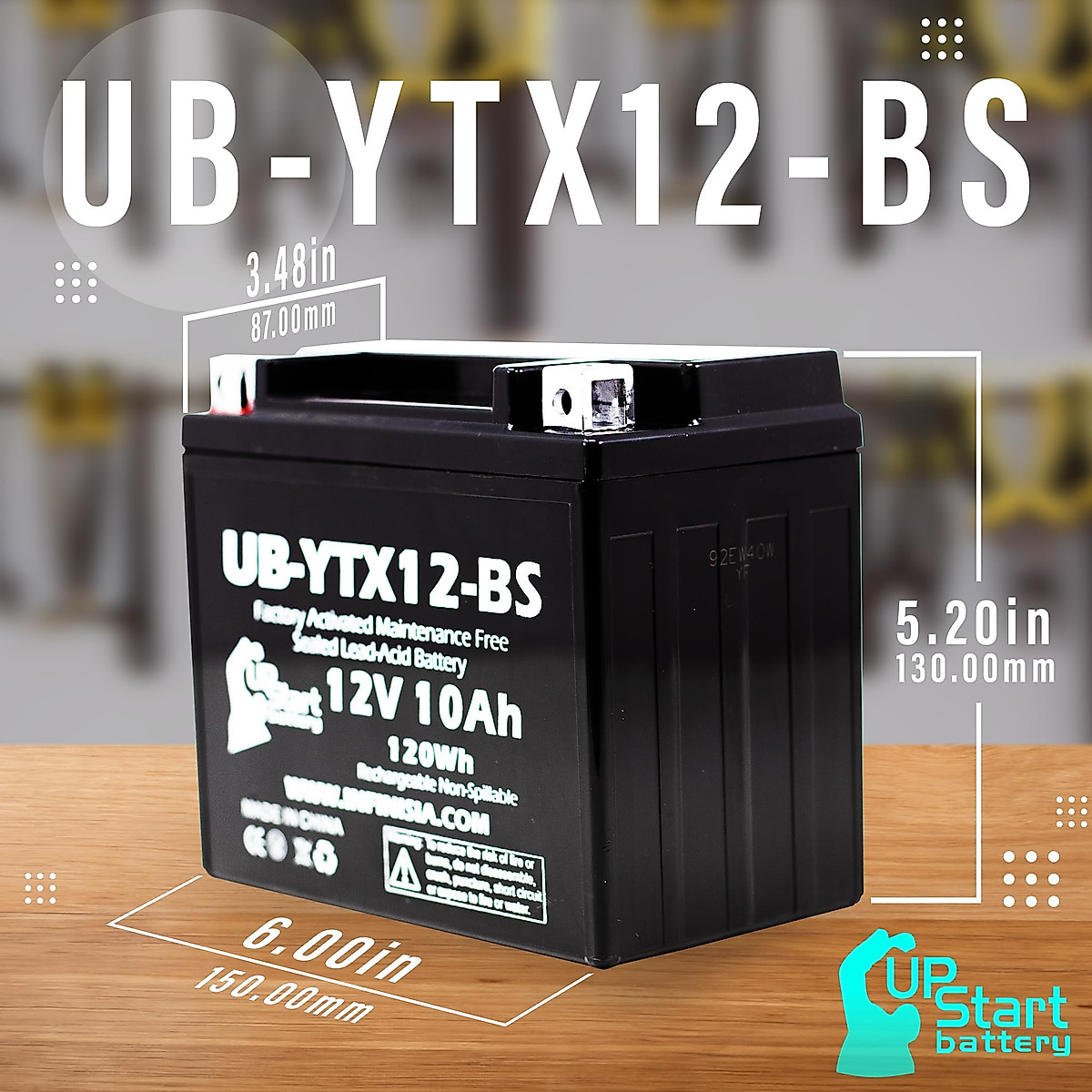 Replacement for 2012 Piaggio (Vespa) LX150 4T 150 CC Factory Activated, Maintenance Free, Scooter Battery - 12V, 10Ah, UB-YTX12-BS