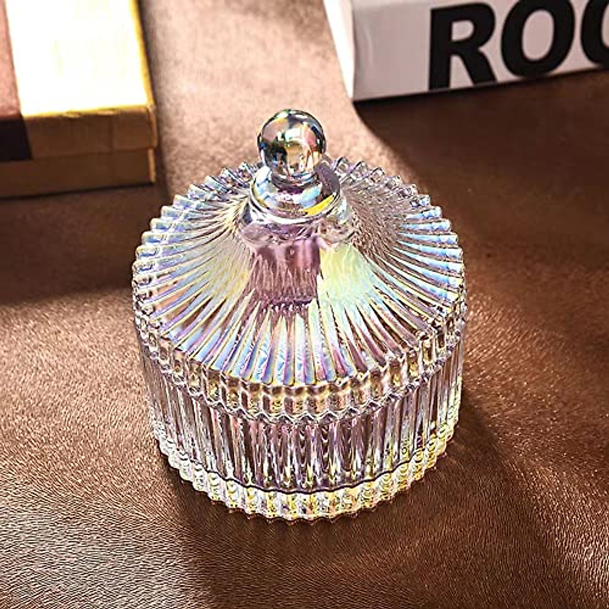 300ml/10oz Candy Dish with Lid, Glass Candy Jar Crystal Decorative Cookie Bowl for Candy Buffet Office Desk, Dazzling Jewelry Cotton Balls Container, Gift for Christmas, Parties, Wedding, Valentines