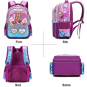 Robhomily Unicorn Sequins Girls Backpack with Lunch Box Set for Elementary School,17 inch Sparkly Bling School Backpack for Girls with Lunch Bags Set