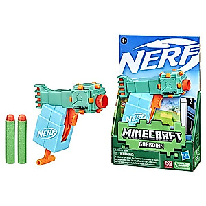 NERF MicroShots Minecraft Guardian Mini Blaster, Minecraft Guardian Mob Design, Includes 2 Official Elite Darts, Priming Handle