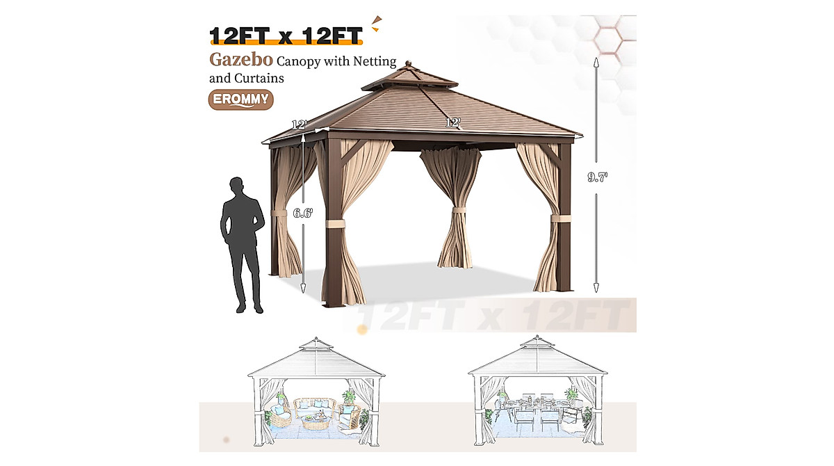 EROMMY 12' x 12' Gazebo - Durable Outdoor Pavilion
