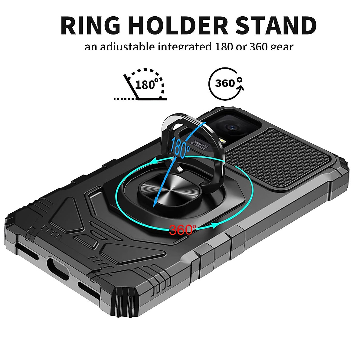 for TCL ION X/ION V Case, with Tempered Glass Screen Protector Heavy Duty Protection Technology Built-in Kickstand Rugged Shockproof Protective Phone Case for TCL ION X/ION V 6.0", (Black)