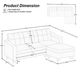 Belffin Velvet Sectional Couch with Storage, L Shaped Sofa with Chaise for Small Space, Black