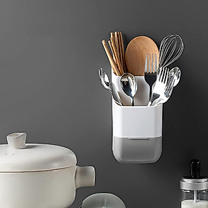 SOLUSTRE Hanging Utensil Wall Mount Utensil Drying Rack Plastic Utensil Holder Silverware Organizer Flatware Spoon Fork Storage Basket Kitchen Cutlery Drainer