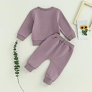 Sduydiosy Toddler Baby Girl Fall Outfit Letter Print Sweatshirt Top Elastic Waist Pant Cute Infant Newborn Winter Clothes Set (Daddys Girl Purple, 12-18 Months)
