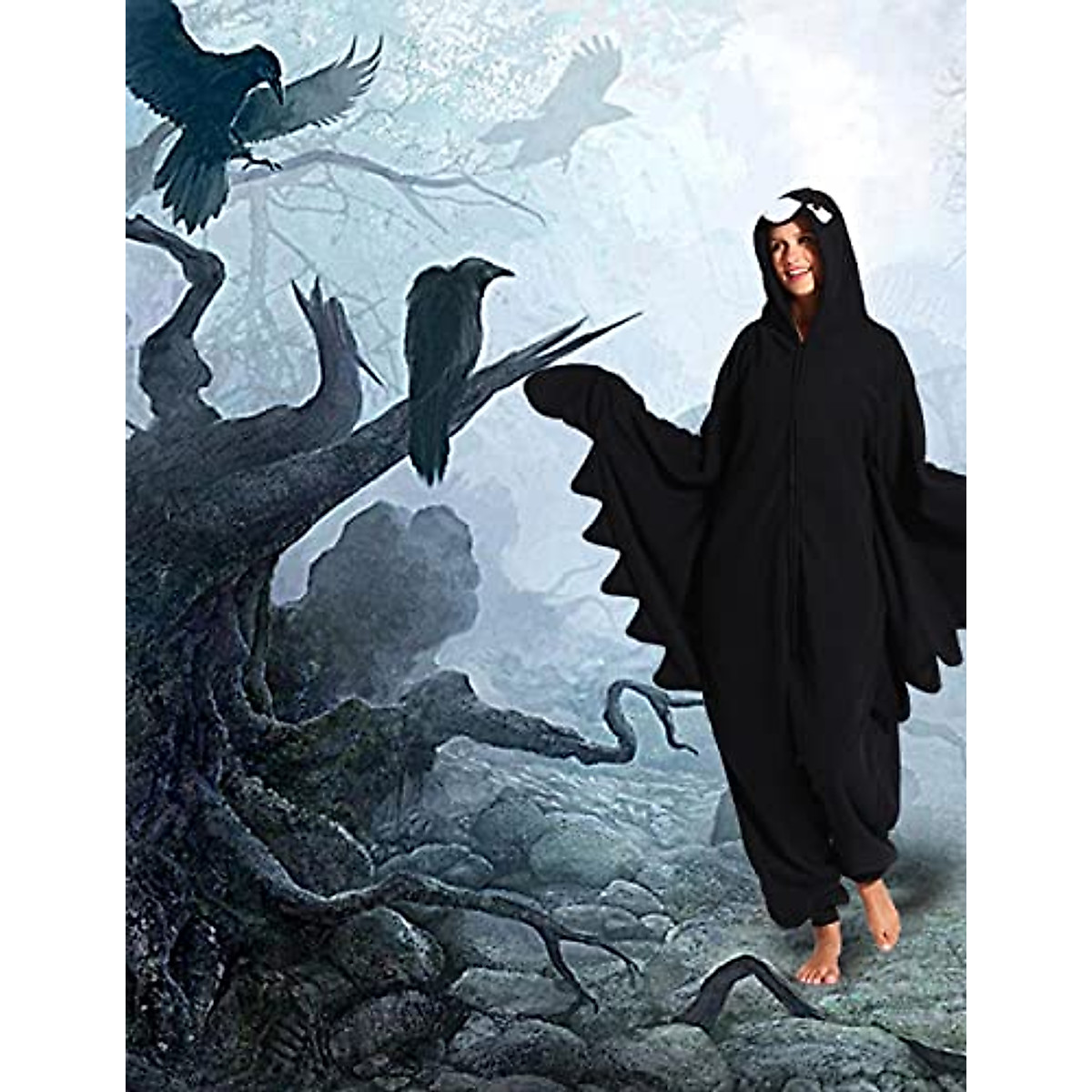 ofodoing Adult Animal Crow One-piece Pajamas Cosplay Animal Homewear Sleepwear Jumpsuit Costume for Women Men