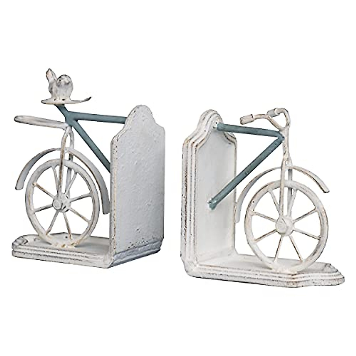 Foreside Home & Garden White Set of 2 Metal Bicycle Bookends FDDD10014, Multi