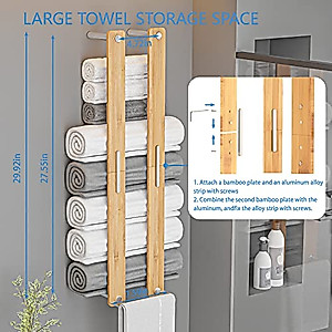 CJAID Towel Racks for Bathroom Wall Mounted, Bamboo Towel Holders with Hooks, Large Capacity Bathroom Towel Storage, Bath Towel Holder, Wall Towel Storage Rack Shelf for Rolled Towels.
