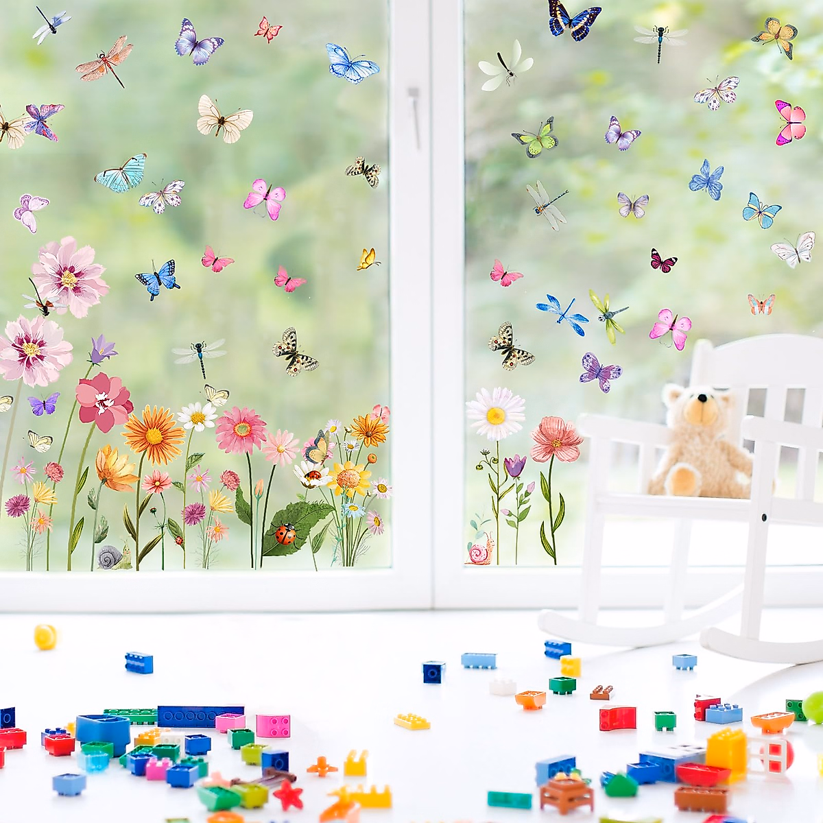 Flowers Butterflies Wall Decals Chrysanthemums Dragonflies Rose Botanical Wall Stickers Fairy Decals PVC Removable Wall Art Decals for Girls Bedroom Nursery Decor, 23.6 x 11.8 Inch (Cute Style)