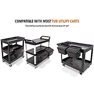 Tubstr Storage Bins for Utility Carts | 2 Attachable Plastic Tubs w/Removable Lids | 3 Gallon Bins Fit Most Utility Tub Carts | Easy Removable Storage for Tools & Supplies (Black /2-Pack/Bins Only)