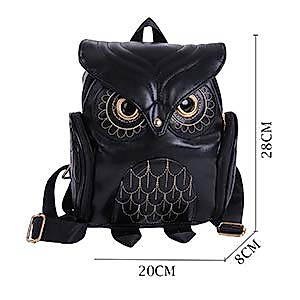 WYSBAOSHU Womens Fashion Owl Backpack Girl's PU Leather Mini Daypacks(Black)